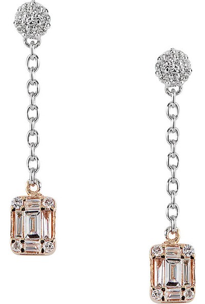 Clavis Jewelry Baget Sallantılı Pırlanta Küpe 14 Ayar