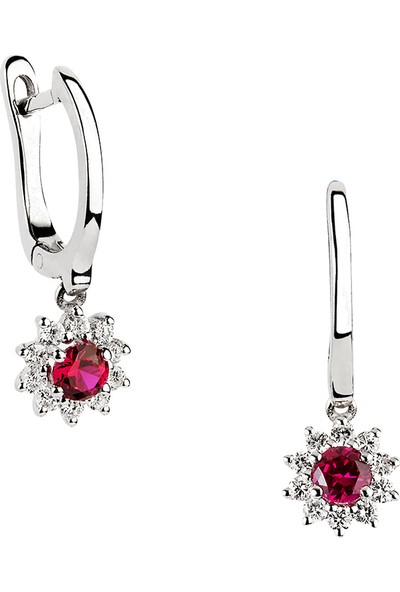 Clavis Jewelry Yuvarlak Yakutlu Pırlanta Küpe 14 Ayar