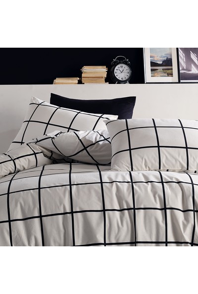 Coté Blanc Karo Siyah %100 Pamuk Ranforce Çift Kişilik Nevresim Takımı Coté Blanc Karo Siyah %100 Pamuk Ranforce Çift Kişilik Nevresim Takımı