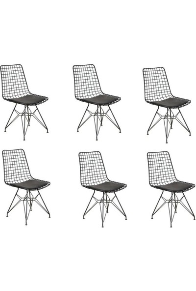 Yelken Mobilya 6’lı Siyah Kafes Tel Sandalye