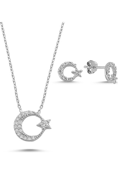 Karakaya Kuyumculuk Ayyıldız Gümüş Set Kolye Küpe Set Gümüş Bayan Set Karakaya Kuyumculuk Ayyıldız Gümüş Set Kolye Küpe Set Gümüş Bayan Set