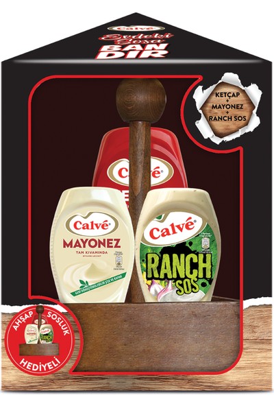 Calve 3'Lü Ahşap Sosluk Ketçap 400 gr + Mayonez 225 gr + Ranch Sos 245 gr Calve 3'Lü Ahşap Sosluk Ketçap 400 gr + Mayonez 225 gr + Ranch Sos 245 gr