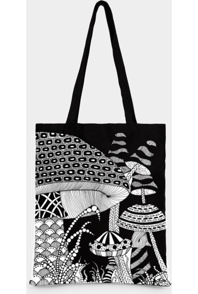 Çınar Mantar Baskılı Ham Bez Çanta