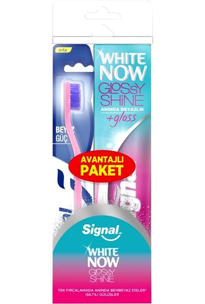 Signal White Now Glossy Shine Diş Macunu 75 ml + Beyaz Güç Orta Diş Fırçası Signal White Now Glossy Shine Diş Macunu 75 ml + Beyaz Güç Orta Diş Fırçası