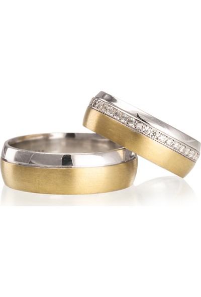 Gümüşcüm Karya Modeli Bombeli Altın Kaplama Gümüş Alyans Çifti