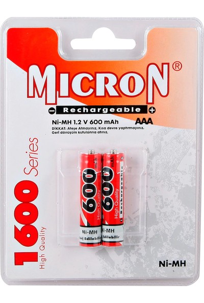 Micron Şarjlı Aaa Sıze 600 Mah Mıcron Pil 2 Adet Blisterli Micron Şarjlı Aaa Sıze 600 Mah Mıcron Pil 2 Adet Blisterli