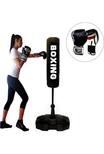 Spor Byfit 152 cm Ayaklı Yaylı Siyah Boks Vurma Standı + Boks Eldiveni