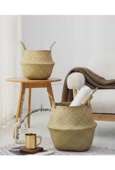 Kanca Ev Katlanabilir Hasır Sepet, Natürel, Büyük Kanca Ev Katlanabilir Hasır Sepet, Natürel, Büyük