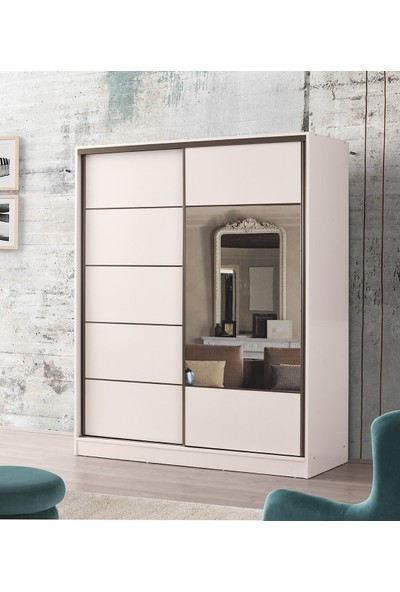 Yakos Mobilya Sürgülü Gardırop 200 cm - Parlak Beyaz
