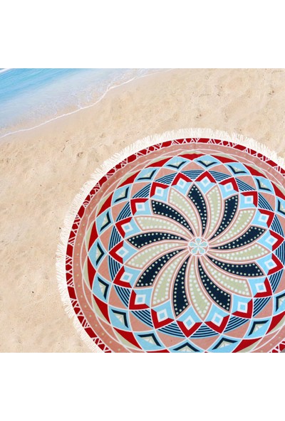 Daylife Rüzgar Gülü Desen Yuvarlak Kadife Plaj Havlusu