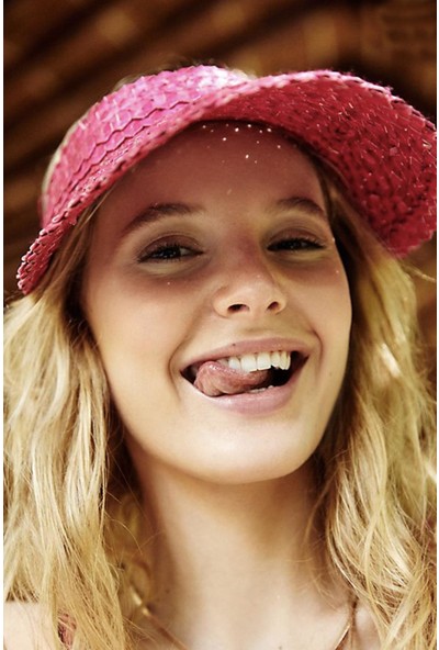 Rattan Vizör Siperlik Şapka Pembe