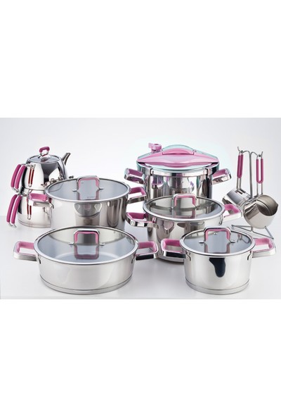 Falez Royal 17 Parça Silikonlu Çelik Çeyiz Takımı-Pembe Falez Royal 17 Parça Silikonlu Çelik Çeyiz Takımı-Pembe