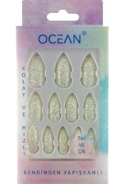 Ocean Tak ve Çık Takma Tırnak [simli Beyaz]