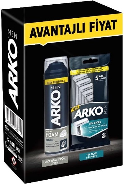 Arko Avantajlı Paket Traş Köpüğü + 5 Adet Tekli Tıraş Bıçağı Arko Avantajlı Paket Traş Köpüğü + 5 Adet Tekli Tıraş Bıçağı