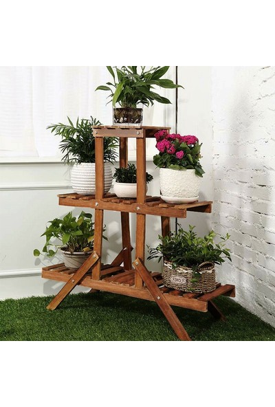 Woodensa Ahşap Çiçek Saksı Standı Çiçek Rafı Balkon Saksılık