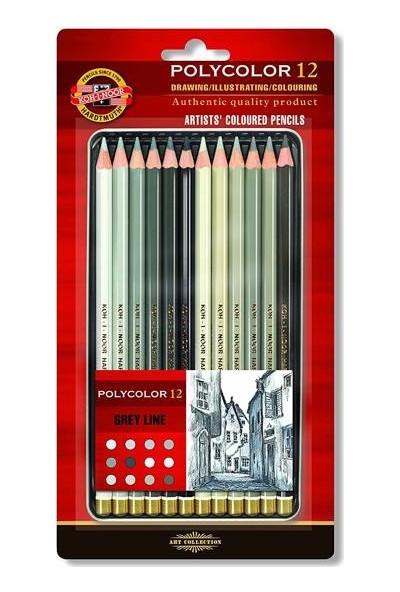 Koh-I Noor Polycolor Artist Kuru Boya Kalemi 12 Renk Gri Tonlar Metal Kutu Koh-I Noor Polycolor Artist Kuru Boya Kalemi 12 Renk Gri Tonlar Metal Kutu