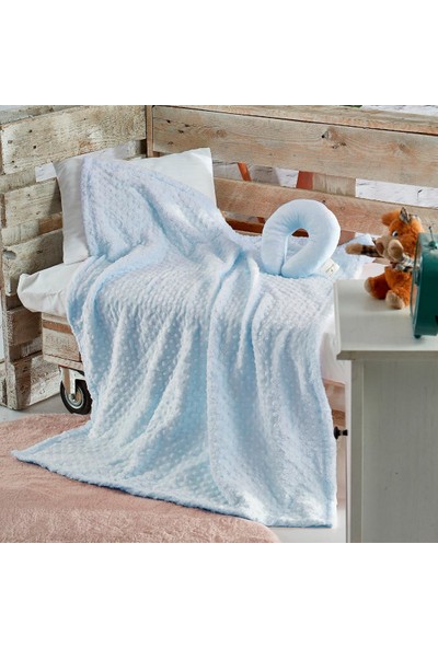 Aksu Tomurcuk Bebek Battaniyesi Boyunluk Hediyeli Mavi