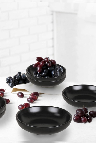 Keramika Mat Siyah Halka Çerezlik/Sosluk 13 Cm 6 Adet Keramika Mat Siyah Halka Çerezlik/Sosluk 13 Cm 6 Adet