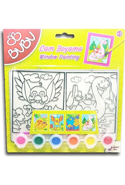 Bu-Bu Cam Boyama Seti 2'li - 6 Renk Cam Boyası + Fırça