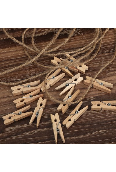 Tuğra Ipli Mini Mandal, 50 Adet Mini Mandal ve 10 Metre Jüt Ipi, Dekoratif Fotoğraf ve Süsleme Mandalı Tuğra Ipli Mini Mandal, 50 Adet Mini Mandal ve 10 Metre Jüt Ipi, Dekoratif Fotoğraf ve Süsleme Mandalı