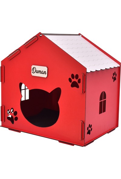 Ahşap Şehri Pisi Home Ahşap Dekoratif Kedi Evi Kırmızı