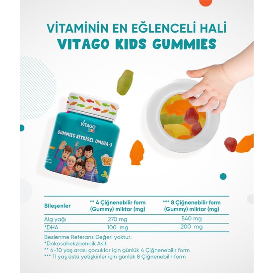 Vitago Kids Gummies Bitkisel Omega-3 İçeren Çiğnenebilir Fiyatı