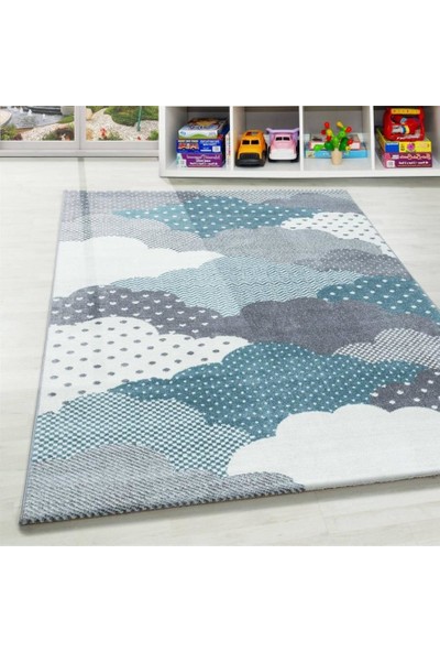 Ayyıldız Halı Çocuk Bebek Odası Halısı Bulut Desenli Halı Gri Mavi Beyaz