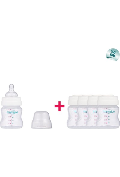 Mamajoo Silver Anne Sütü Saklama Kapları 4X150 ml & Silver Biberon 150ML Mamajoo Silver Anne Sütü Saklama Kapları 4X150 ml & Silver Biberon 150ML