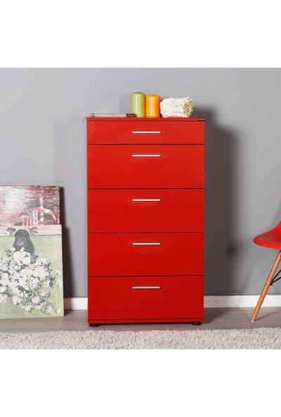 Adore Trendline 5 Çekmeceli Şifonyer - Kırmızı