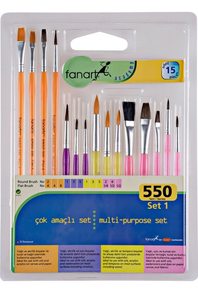 Lisans Fanart Academy 550 Seri Fırça Seti 1 15'li