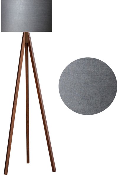 Karino Deco 3 Ayaklı Kumaş Lambader Gri Başlık Kahve Ayak