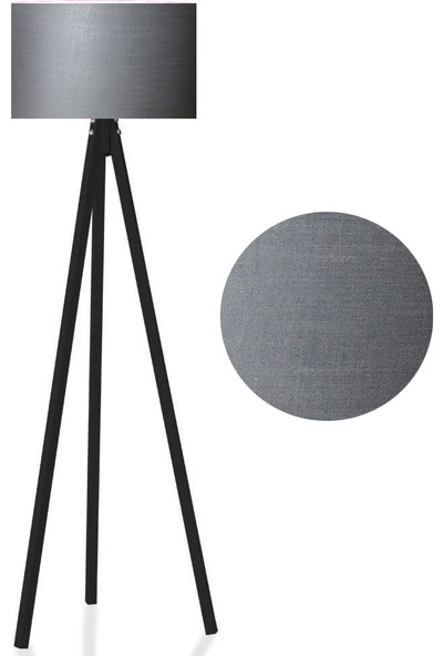 Karino Deco 3 Ayaklı Kumaş Lambader Gri Başlık Siyah Ayak