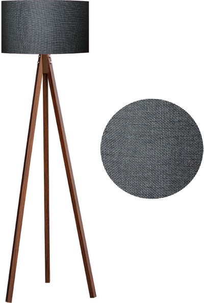 Karino Deco 3 Ayaklı Kumaş Lambader Siyah Başlık Kahve Ayak
