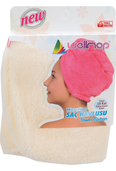 Wellmop Mikrofiber Düğmeli Saç Havlusu Ekru