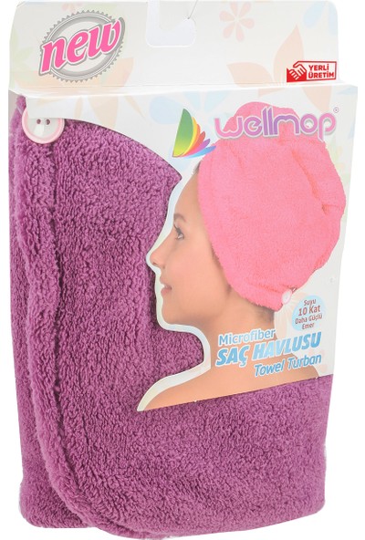 Wellmop Mikrofiber Düğmeli Saç Havlusu Mor