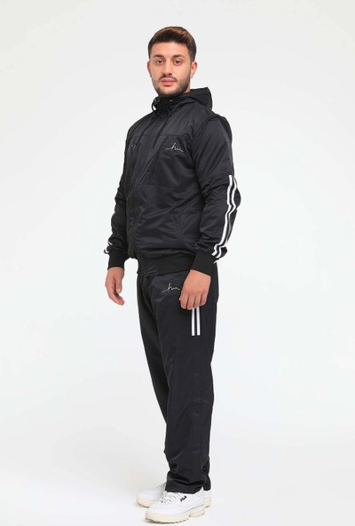 Haşema Şeritli Siyah Erkek Eşofman Takımı Haşema Şeritli Siyah Erkek Eşofman Takımı