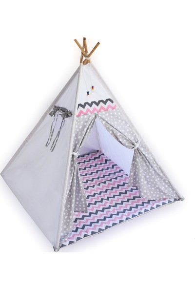 Bebekister Ahşap Kızıldereli Minderli Çocuk Oyun ve Uyku Çadırı