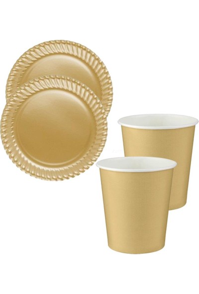 PartiPan Karton Tabak Bardak Set Gold 8'li