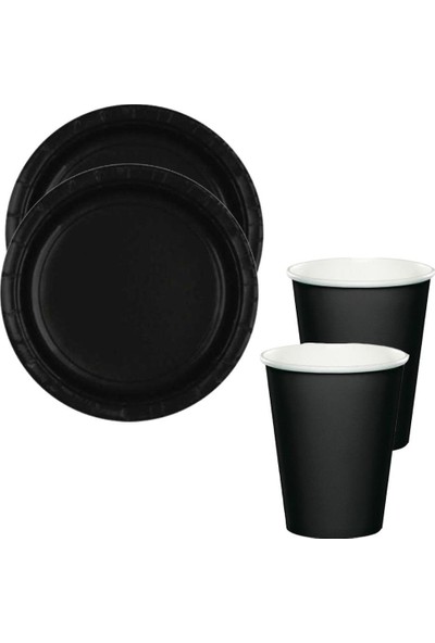 PartiPan Karton Tabak Bardak Set Siyah 8'li