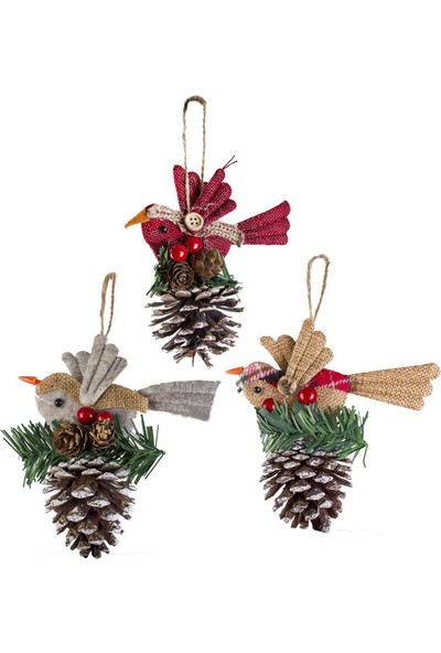 Kullan At Market Yılbaşı Kuşlu Kozalak Ağaç Süsü 6 x 13 cm 1 Adet