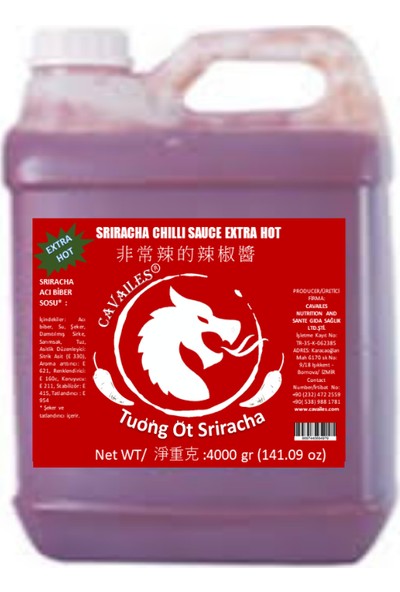 Cavailes Sriracha Extra Hot Chili Acıbiber Sos - Cavailes 4 kg