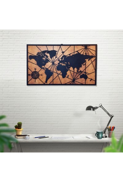 Dekkor Art Dekkorart Pusula Ahşap & Metal Dünya Haritası Dekkor Art Dekkorart Pusula Ahşap & Metal Dünya Haritası