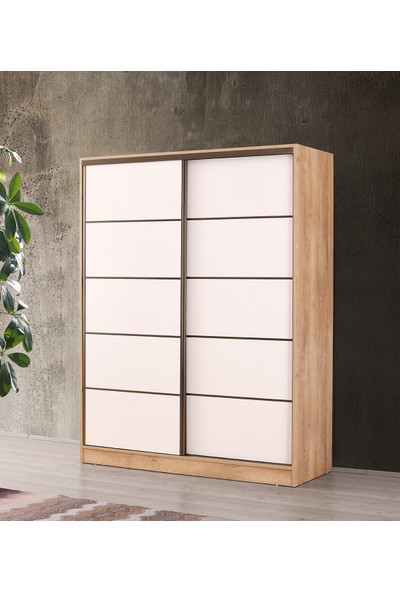 Beenal Venüs Sürgülü Gardırop 160 cm - Lefkas Ceviz Beyaz Beenal Venüs Sürgülü Gardırop 160 cm - Lefkas Ceviz Beyaz