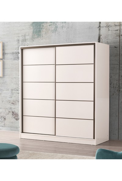 Beenal Venüs Sürgülü Gardırop 200 cm - Parlak Beyaz