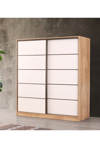 Beenal Venüs Sürgülü Gardırop 200 cm - Lefkas Ceviz Beyaz Beenal Venüs Sürgülü Gardırop 200 cm - Lefkas Ceviz Beyaz