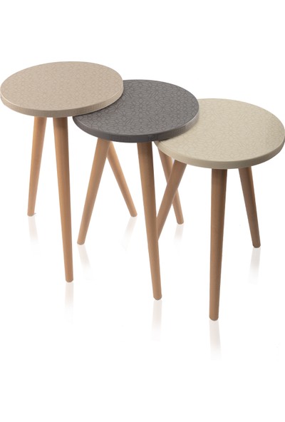 Dorcia Home Desenli Zigon Sehpa - Krem Cappuccino Gri Dorcia Home Desenli Zigon Sehpa - Krem Cappuccino Gri