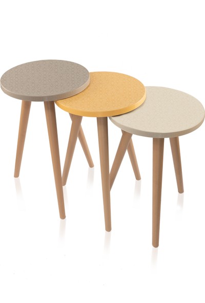 Dorcia Home Desenli Zigon Sehpa - Krem Cappuccino Hardal Dorcia Home Desenli Zigon Sehpa - Krem Cappuccino Hardal