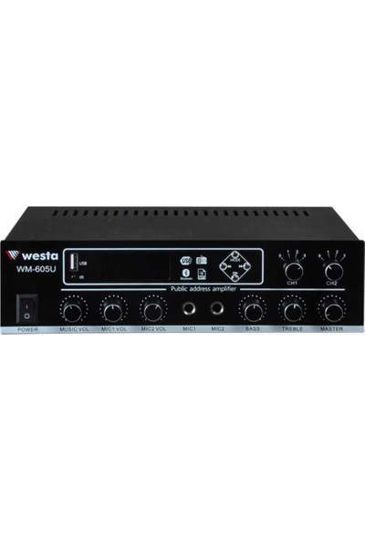 Westa WM-605U 100 Watt Trafolu 2 Kanallı Kontrollü Mikser Amfi Westa WM-605U 100 Watt Trafolu 2 Kanallı Kontrollü Mikser Amfi