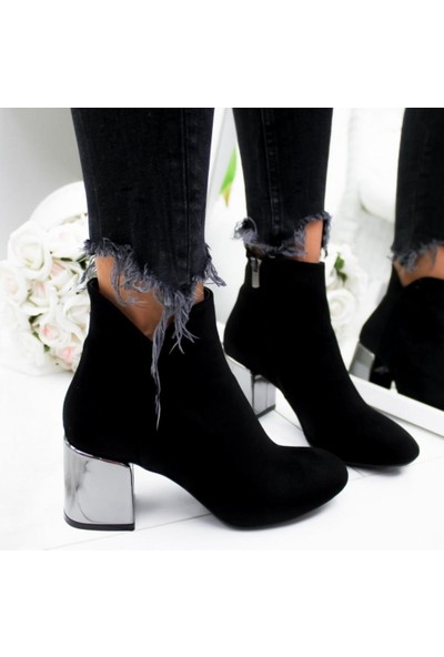 Limoya Madisyn Siyah Süet Ayna Topuklu Bot Limoya Madisyn Siyah Süet Ayna Topuklu Bot