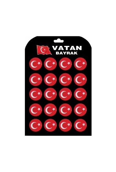 Vatan Çanta Rozeti VT653 - Türk Bayraklı - 20 Li Kartela ( 3.5cm)